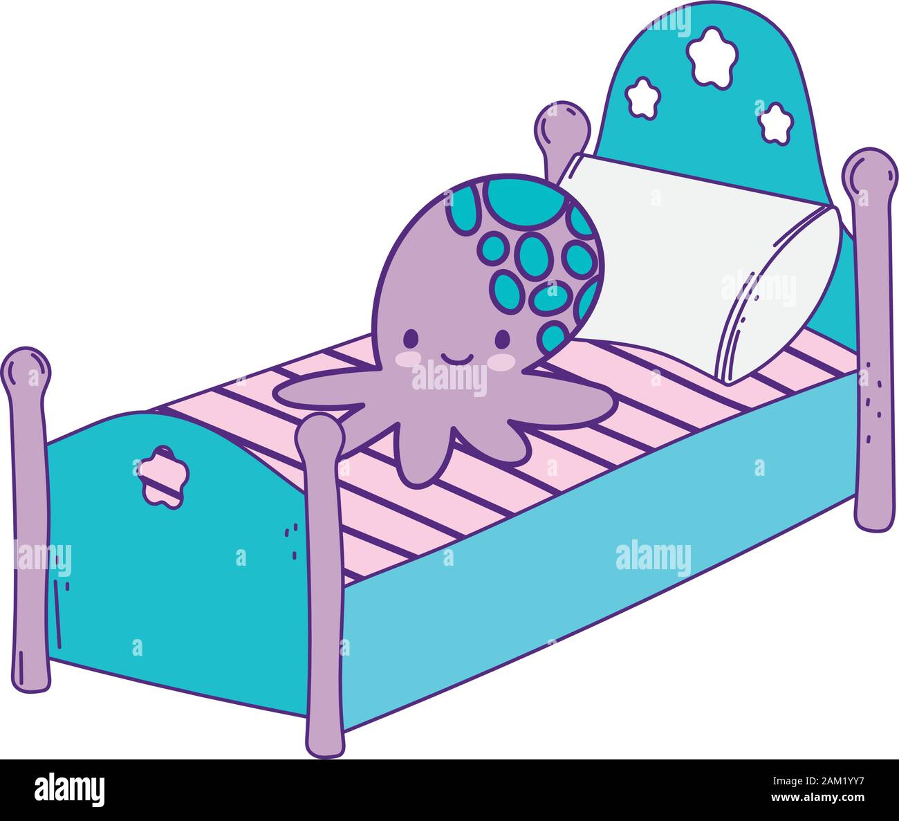 cute bed with pillow and octopus toy vector illustration Stock Vector ...