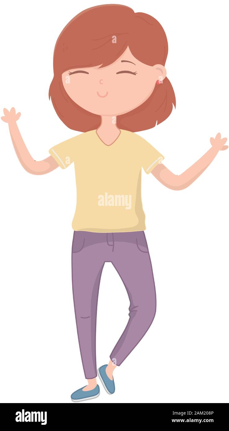 happy young woman cartoon hands up celebrating vector illustration ...