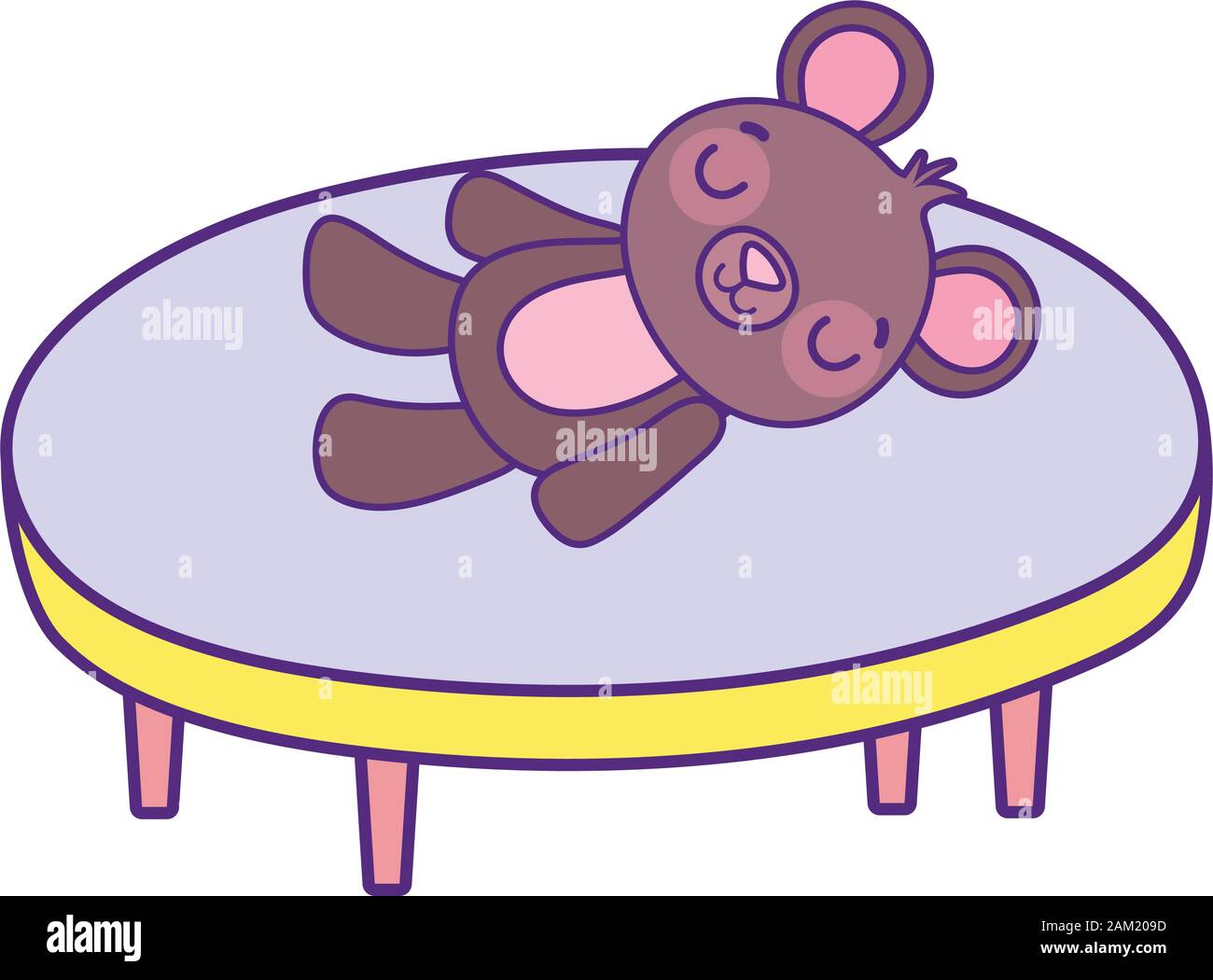 round table with teddy bear toy on white background vector illustration ...