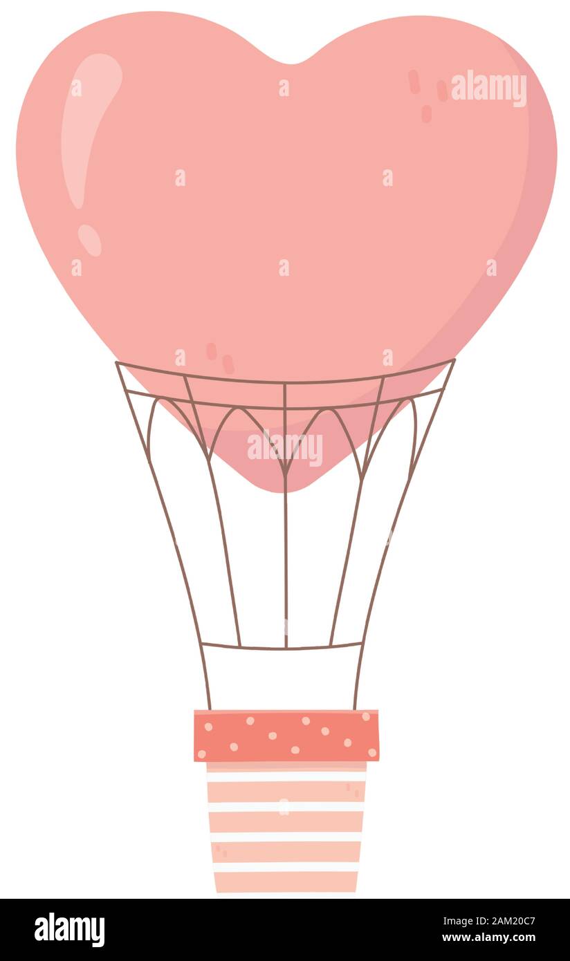 happy valentines day hot air balloon shaped heart decoration vector ...