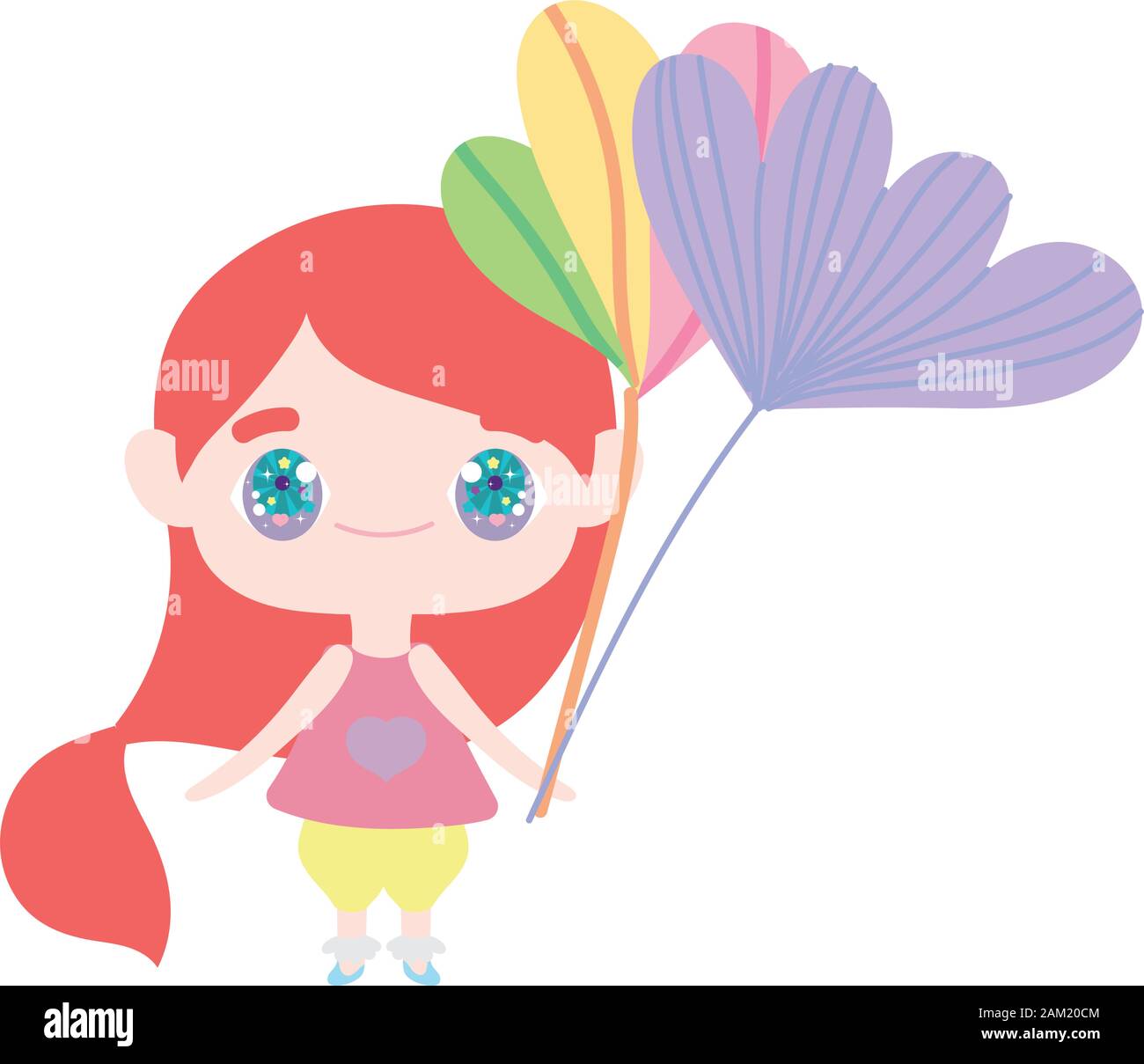 cute little girl anime cartoon holding flower decoration vector ...