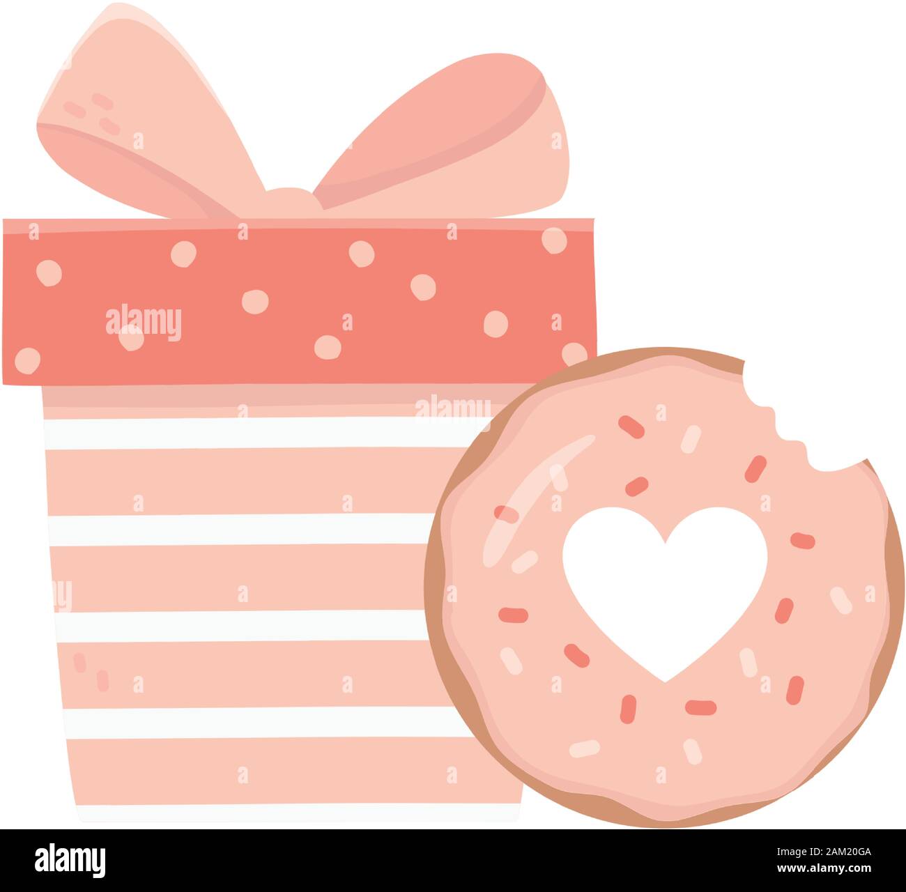 happy valentines day pink gift box and sweet donut vector illustration ...