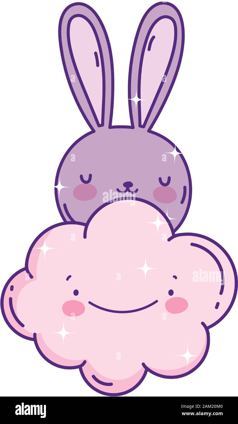 cute pink rabbit face cartoon cloud vector illustration Stock Vector ...