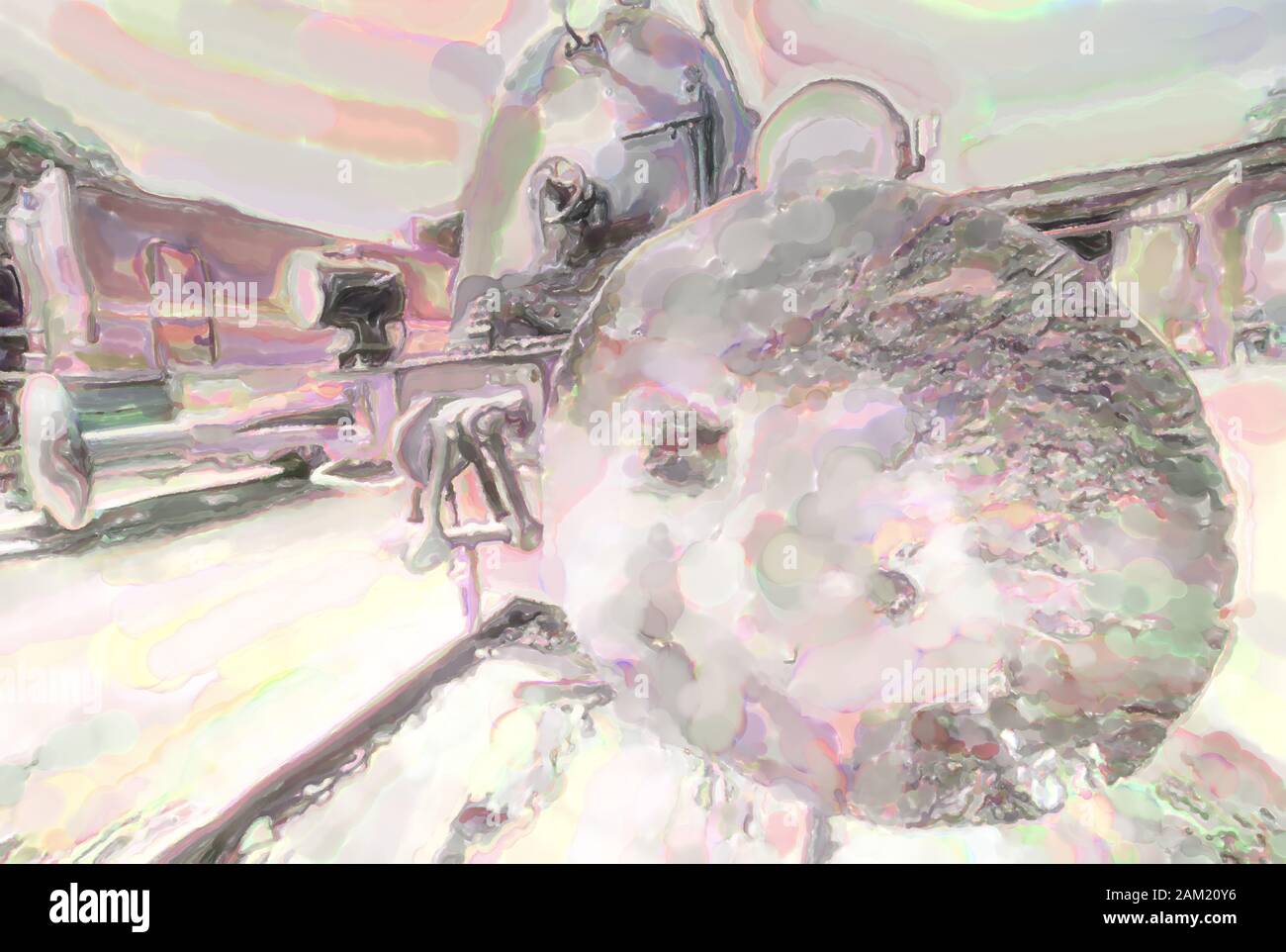 watercolor illustration: Abstract wide-angle photograph with a surreal ...