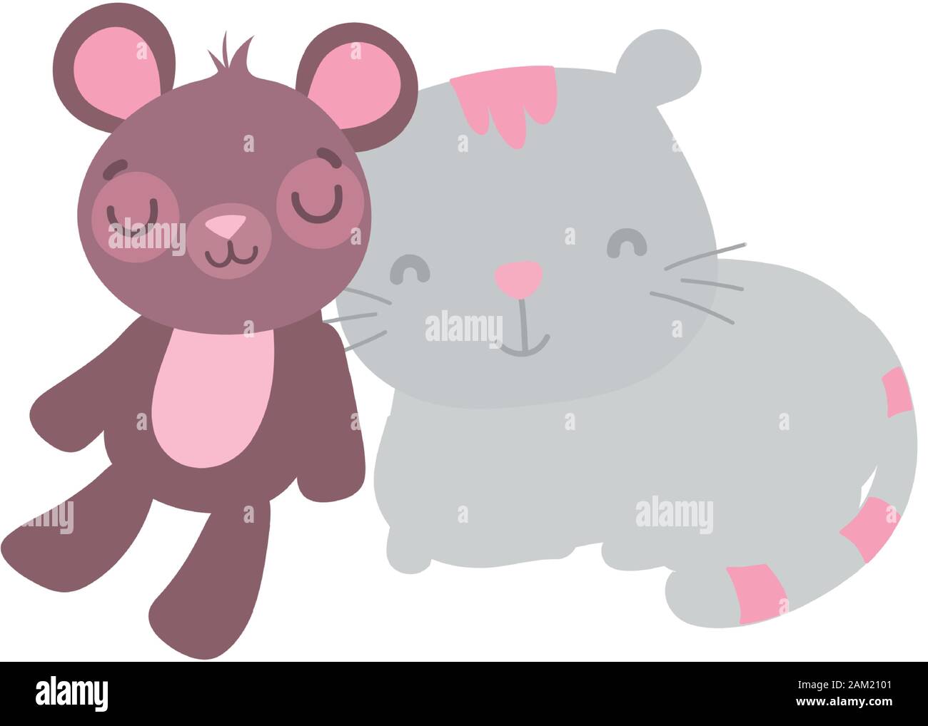 cute toys kids gray cat and teddy bear vector illustration Stock Vector ...
