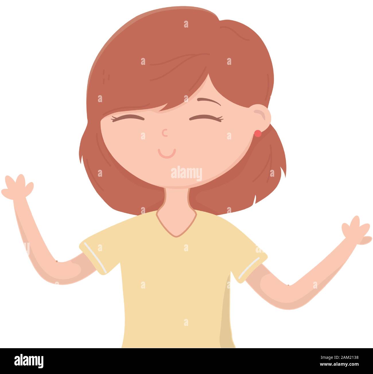happy young woman cartoon hands up celebrating vector illustration ...