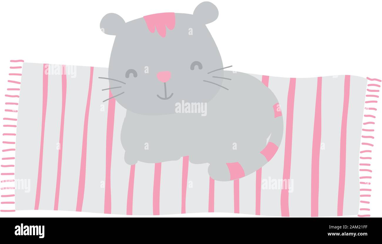 cute cat sitting on striped carpet cartoon on white background vector ...