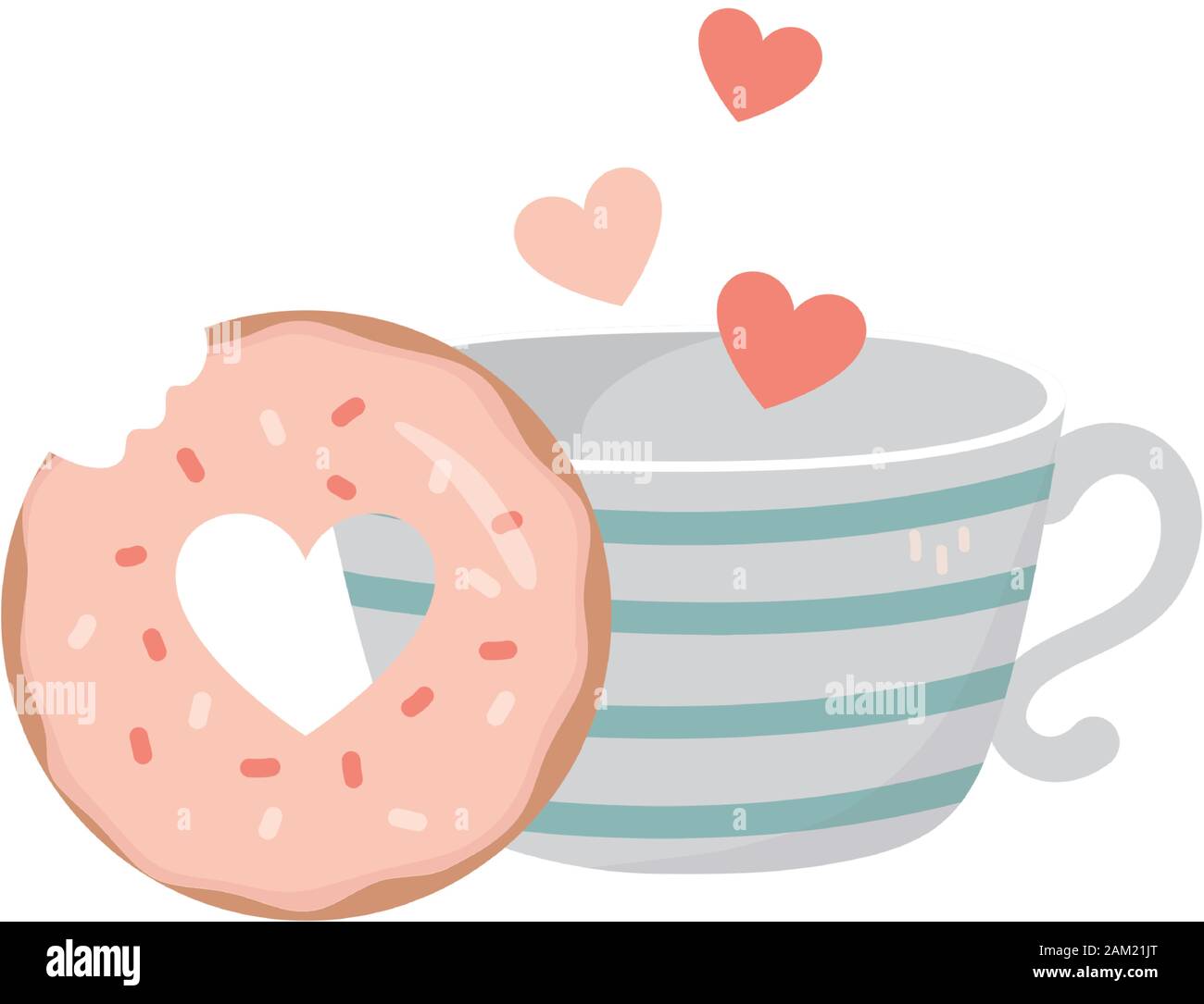 happy valentines day sweet bite donut and coffee cup card vector ...