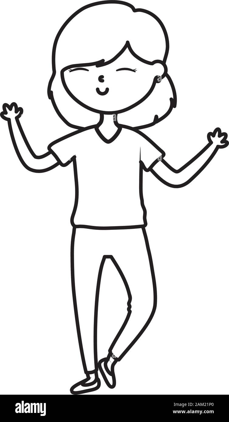 happy young woman cartoon hands up celebrating vector illustration ...