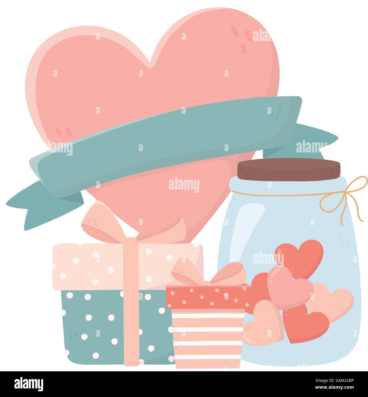 happy valentines day gift boxes and jar glass with hearts love vector ...