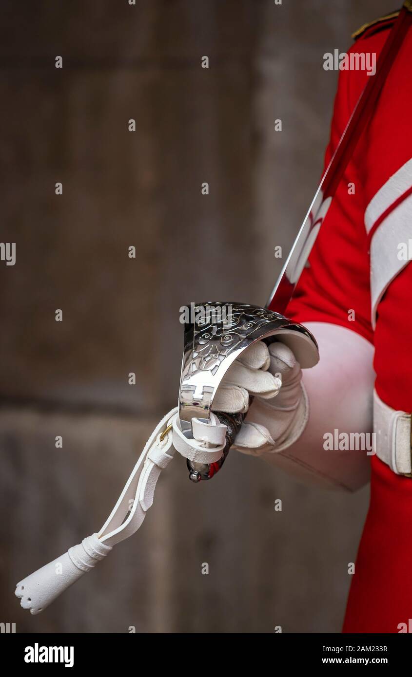 LONDON, UK - APRIL 06, 2019: Side view of a Life Guard of the Household ...