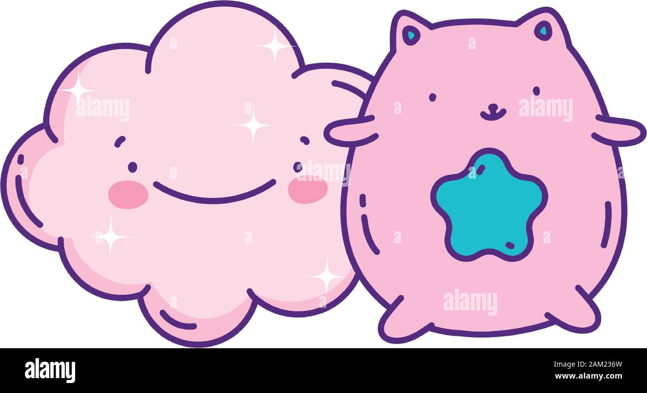 cute pink cat cartoon with blue star decoration vector illustration ...