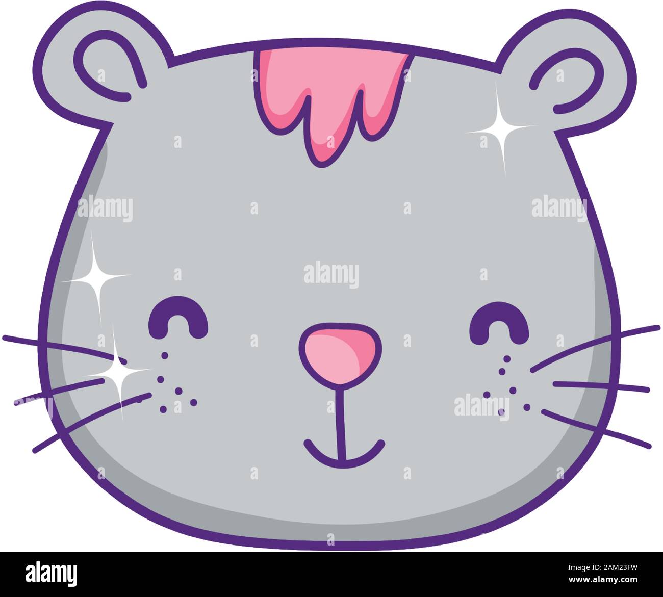 cute gray cat face cartoon animal feline on white background vector ...