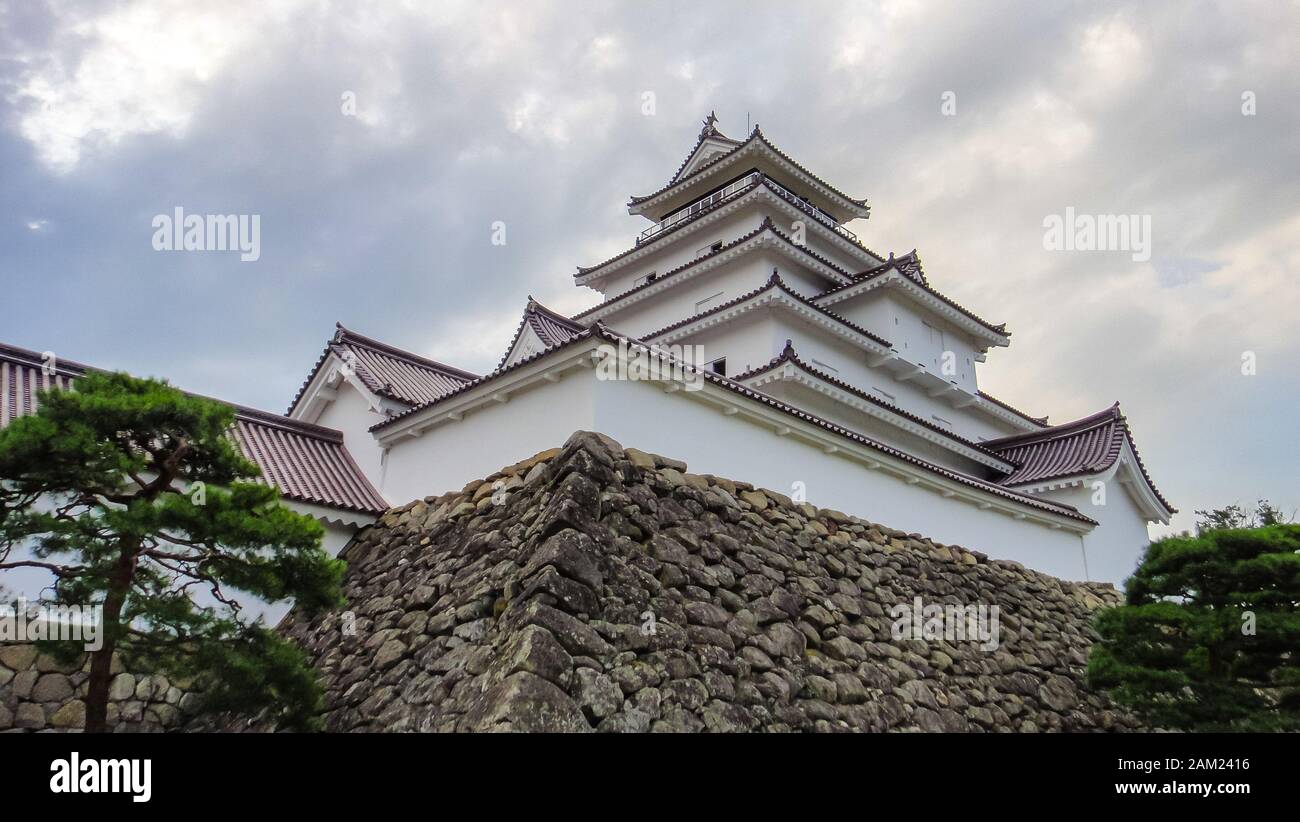 Aizu-Wakamatsu Castle, aka Tsuruga Castle. A concrete replica of a ...