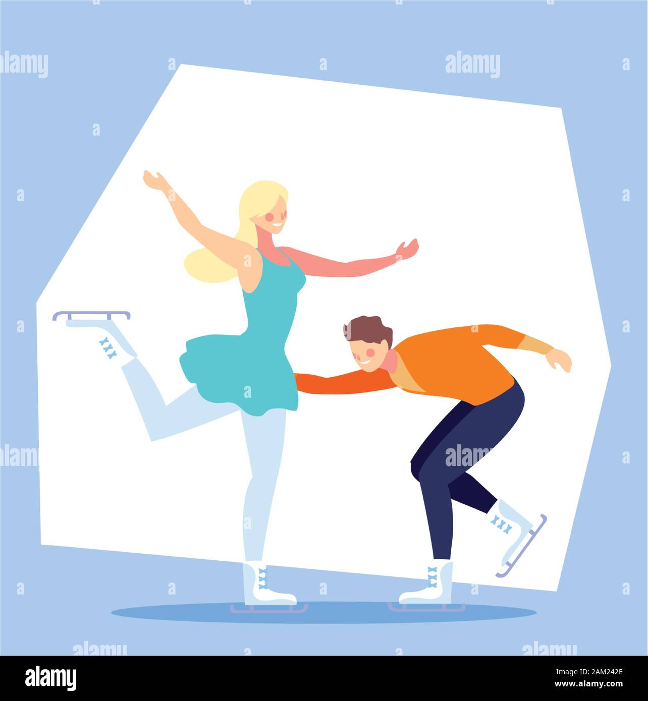 couple of people practicing figure skating vector illustration design ...