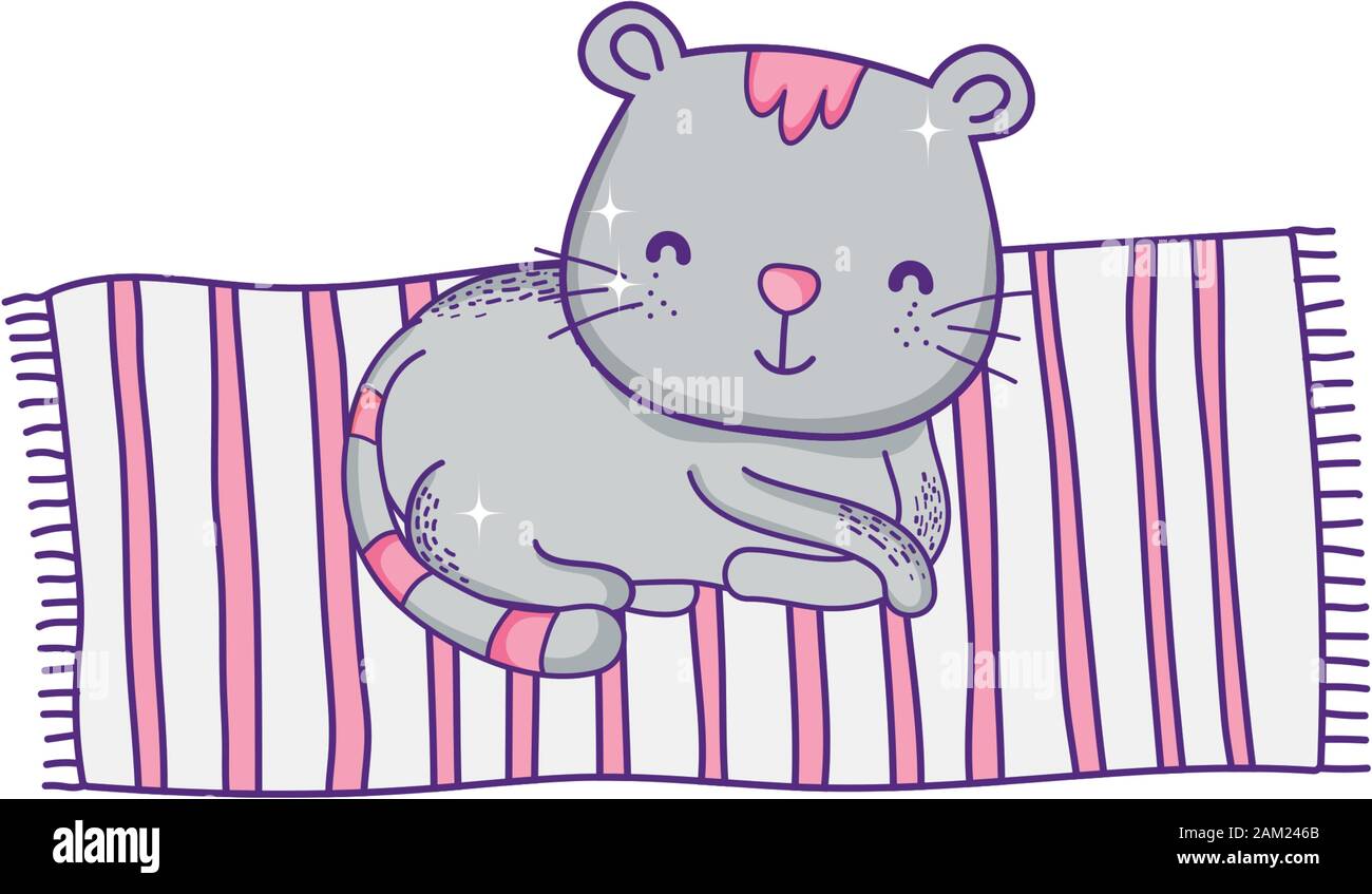 cute cat sitting on striped carpet cartoon on white background vector ...