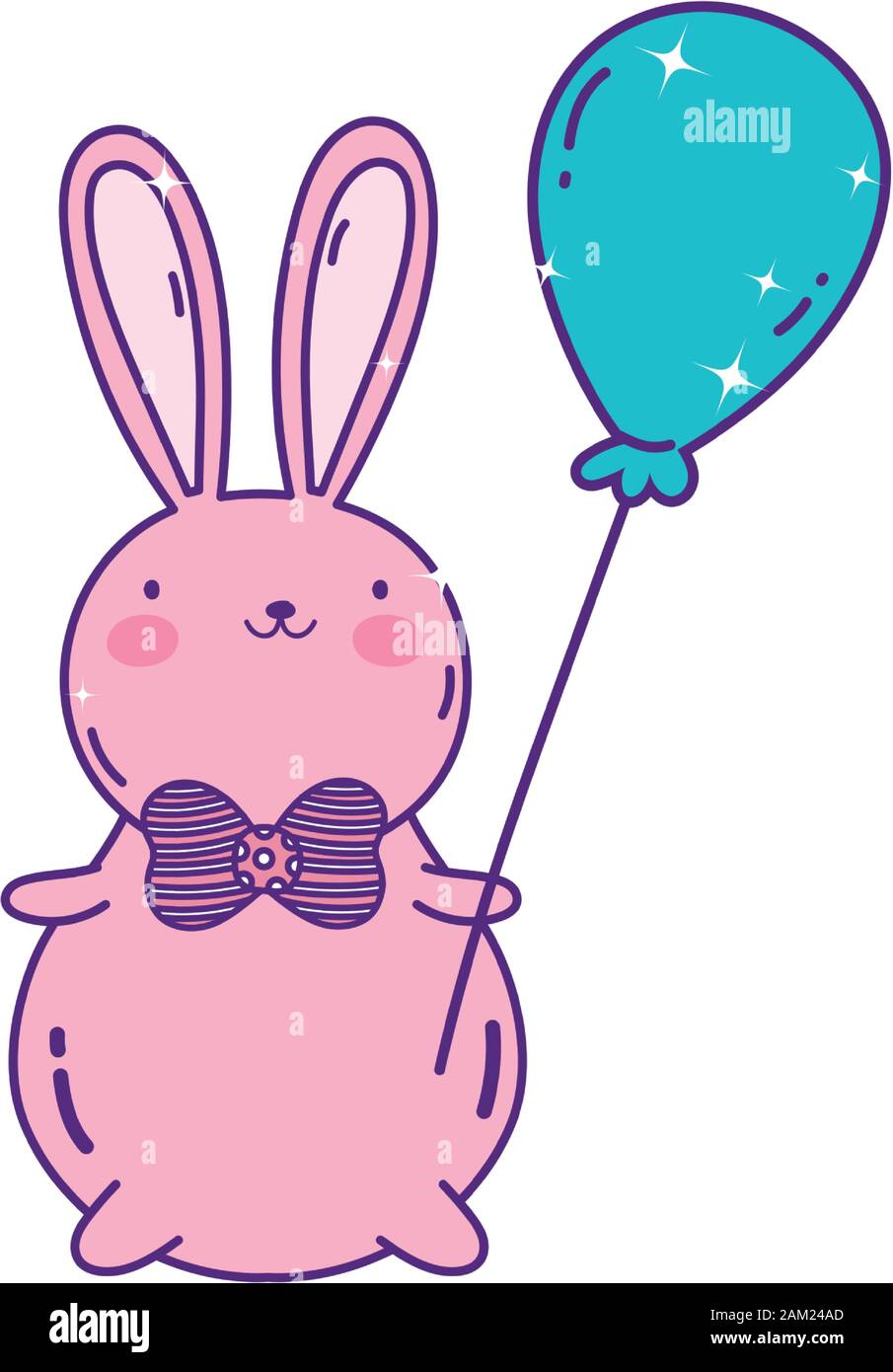 cute rabbit cartoon with balloon decoration vector illustration Stock ...