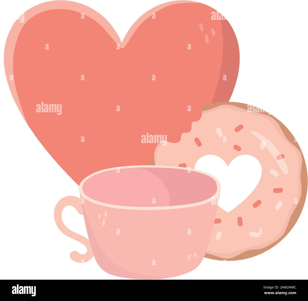 happy valentines day heart love sweet donut and coffee cup vector ...