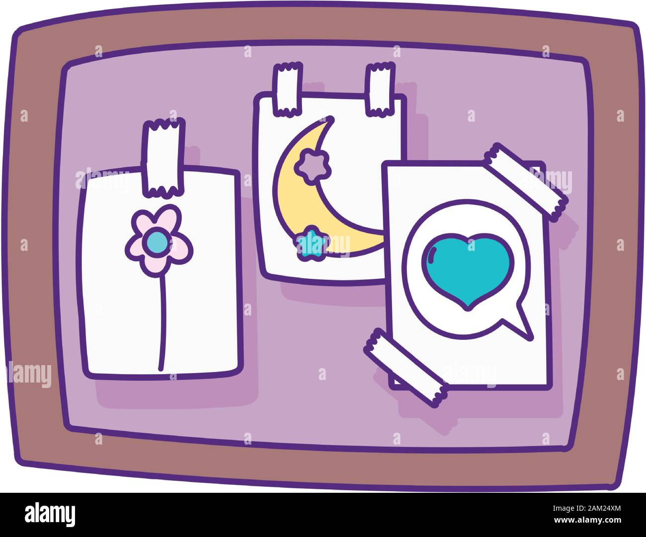 board with picture moon flower and heart love notes vector illustration ...