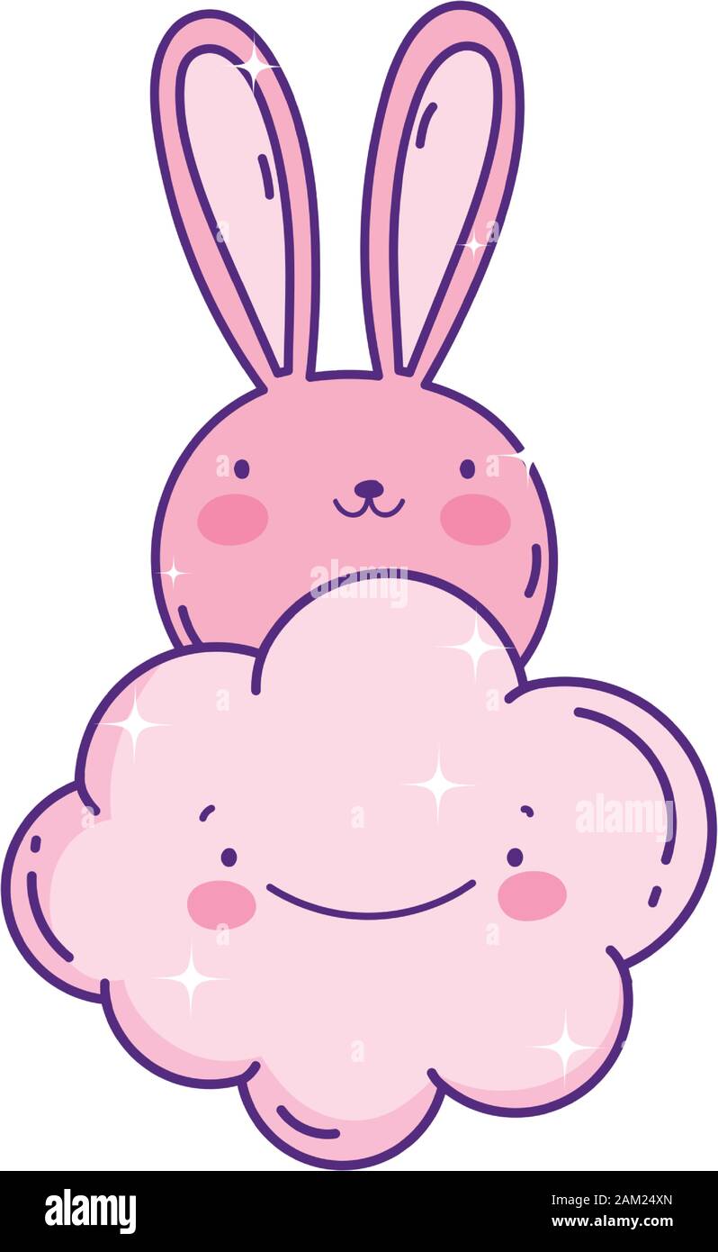 cute pink rabbit face cartoon cloud vector illustration Stock Vector ...