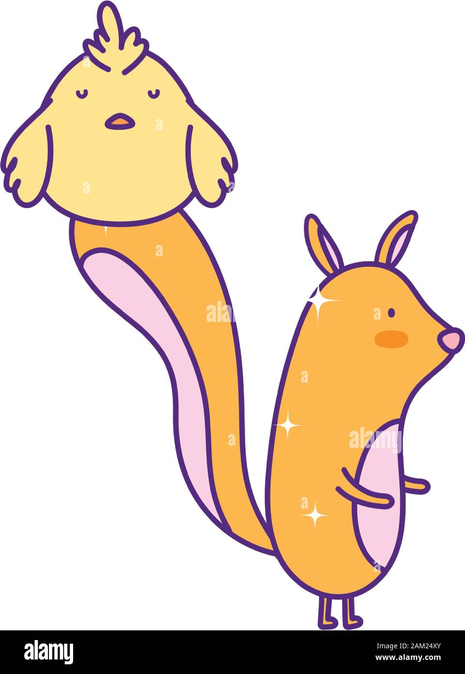 cute little squirrel with chicken in tail cartoon on white background ...
