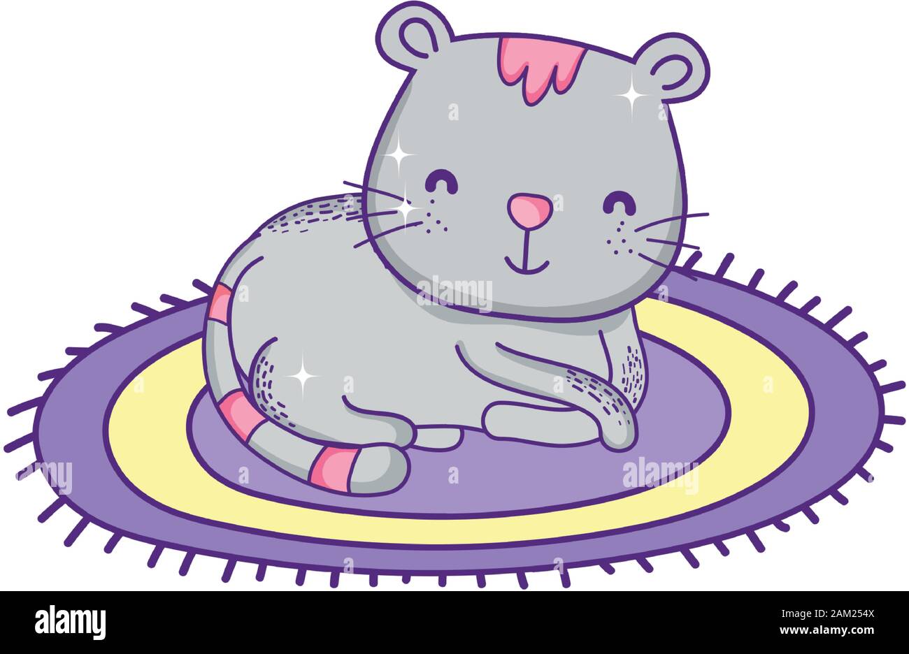 cute cat sitting on round carpet cartoon on white background vector ...