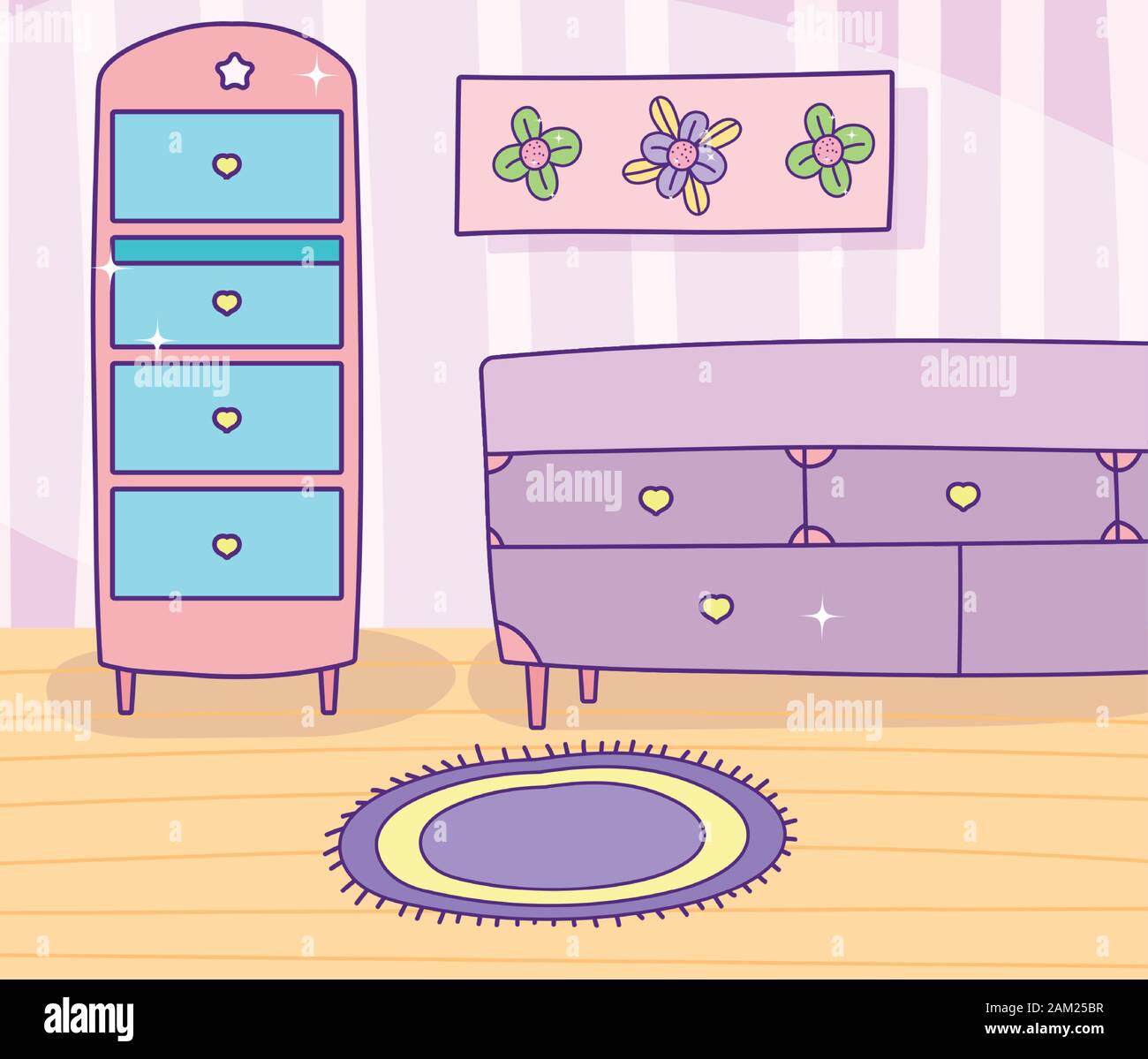 room drawers furniture cabinet picture flowers and carpet vector ...
