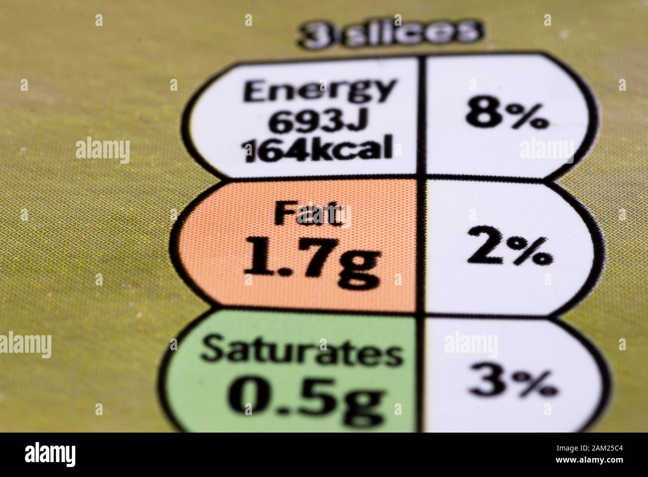 Fat content information displayed on food packaging label with shallow ...