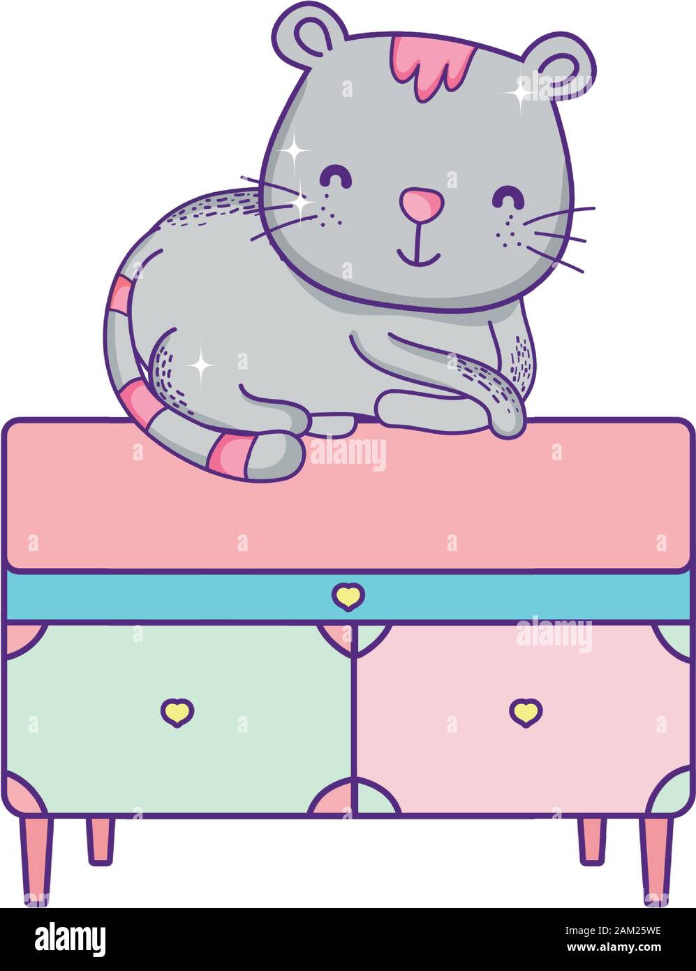 cute cat sitting on drawers furniture on white background vector ...