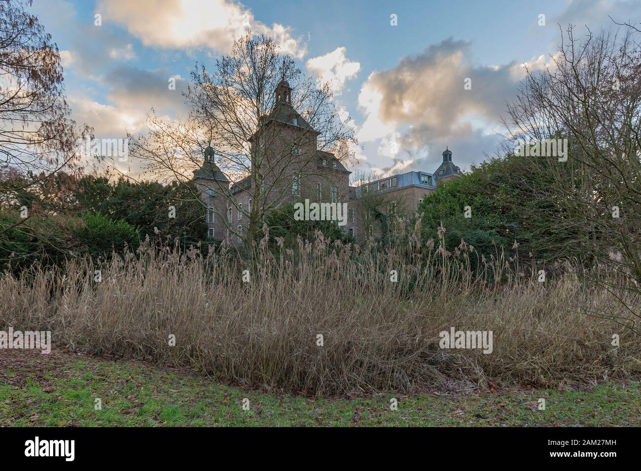 Willich - View to moated Castle Neersen at Sunset hidden in the Reed ...