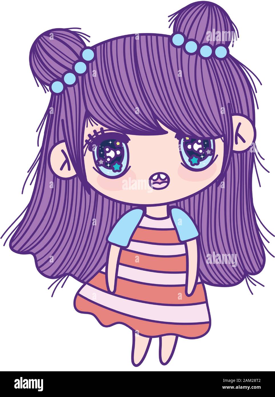 kids, cute little girl anime cartoon character vector illustration ...