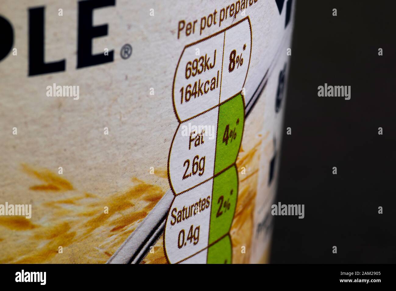 Fat content information displayed on food packaging label with shallow ...