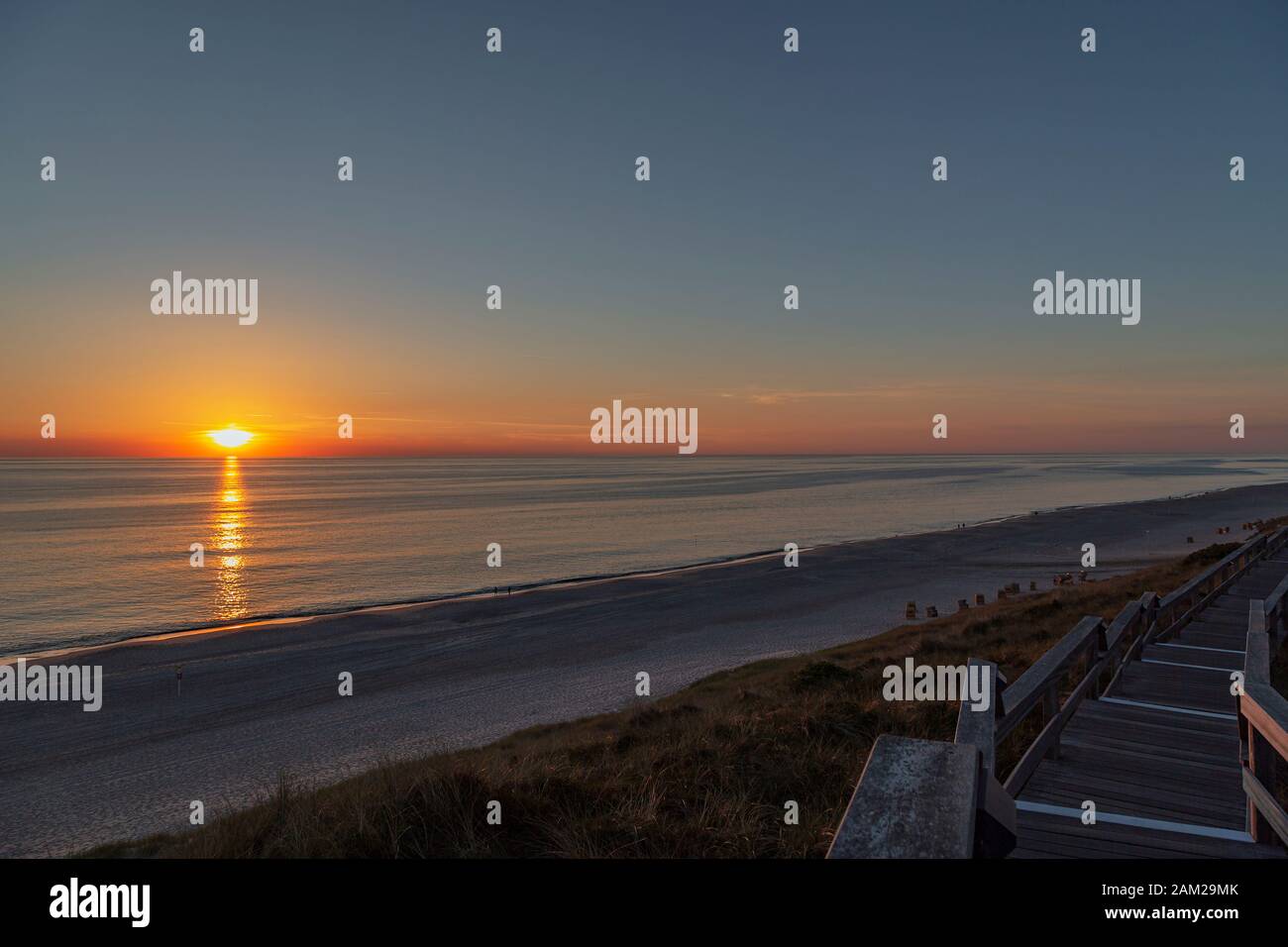 Sylt - View to wooden Beach Promenade at Sunset, Schleswig-Holstein ...