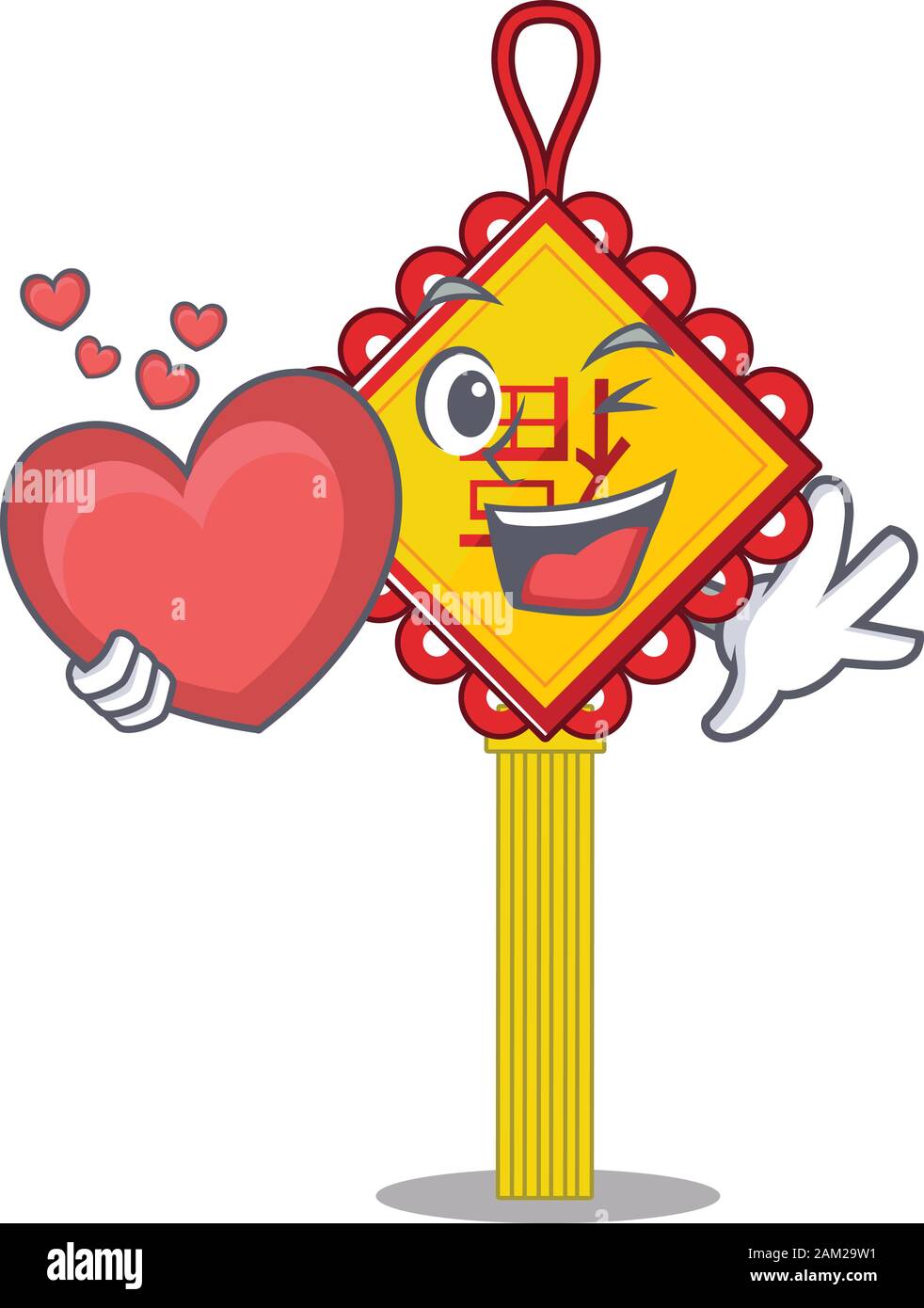 Funny Face chinese knot cartoon character holding a heart Stock Vector ...