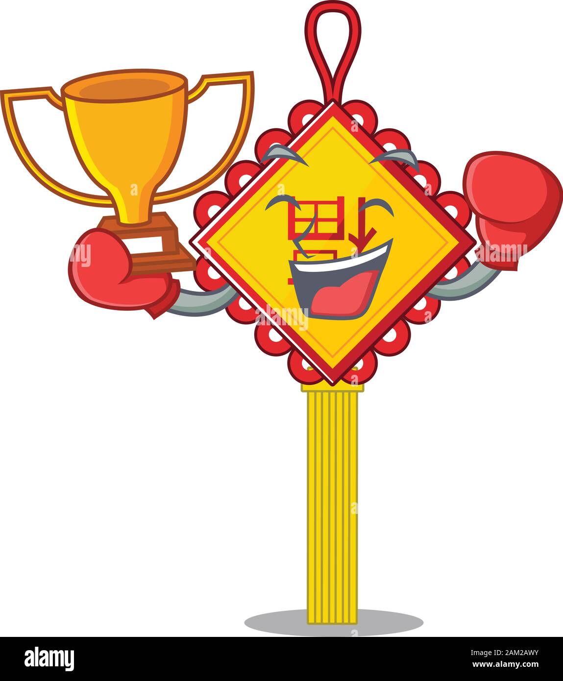fantastic Boxing winner of chinese knot in mascot cartoon style Stock ...