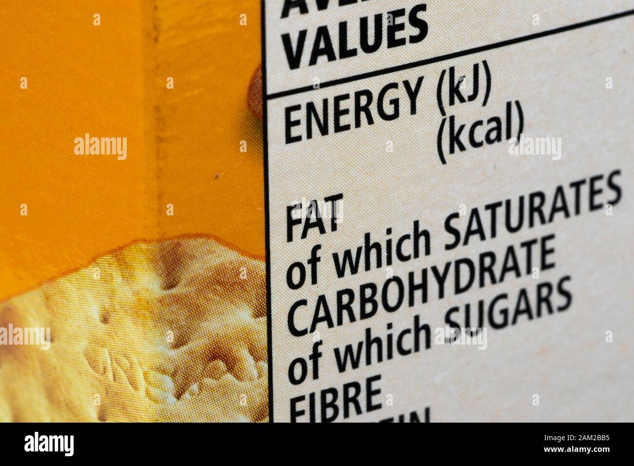 Fat content information displayed on food packaging label with shallow ...