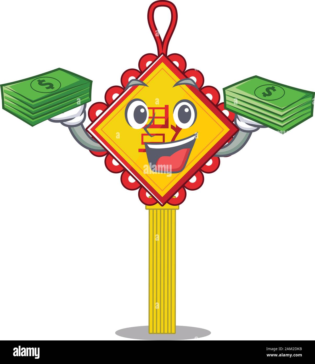 happy rich chinese knot character with money on hands Stock Vector ...