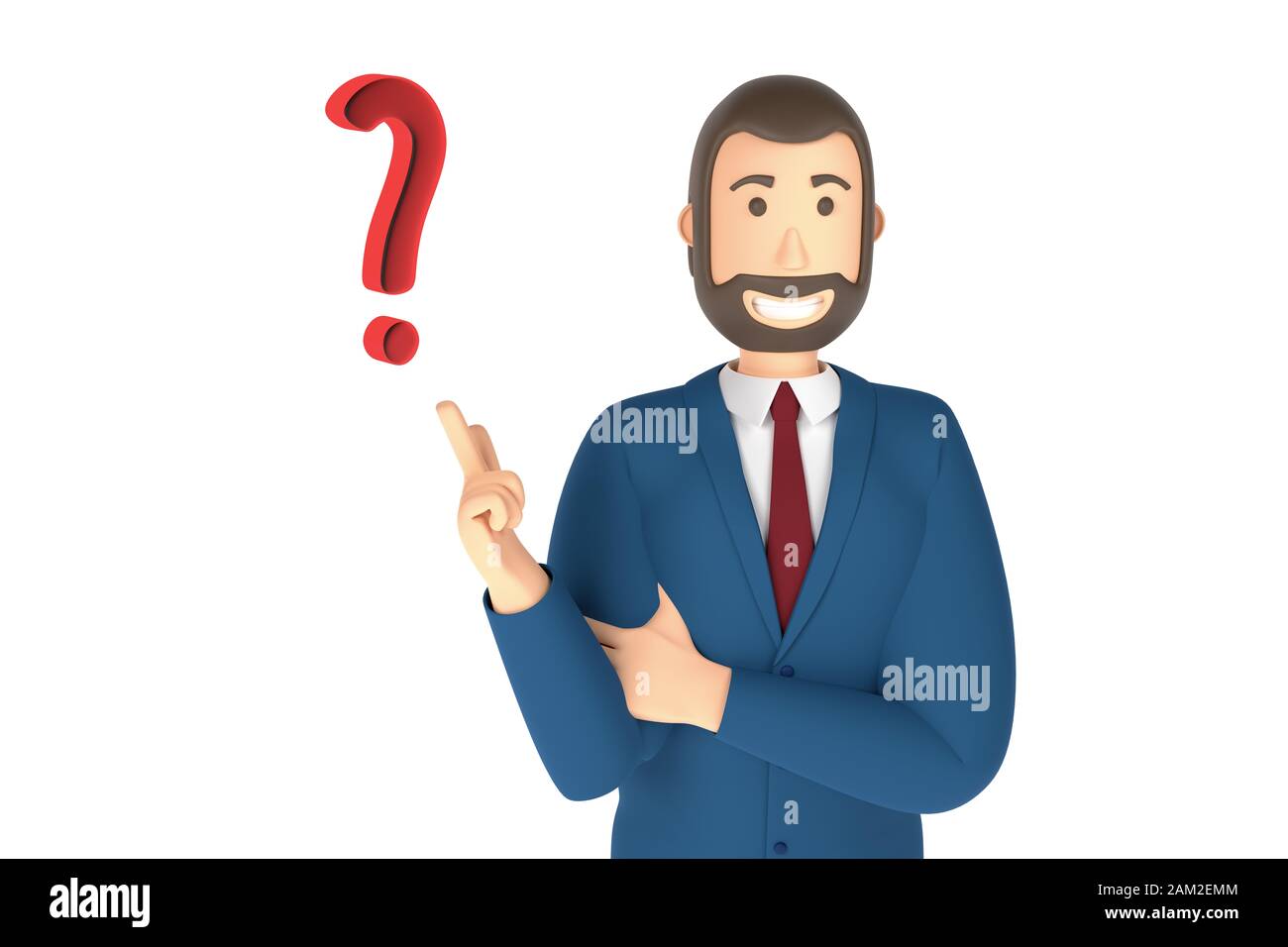 Cartoon character, businessman in suit with pointing finger at an ...