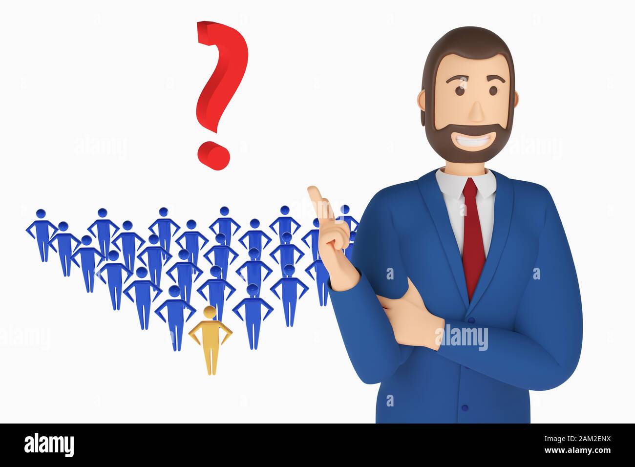 Cartoon character, businessman in suit with pointing finger at an ...