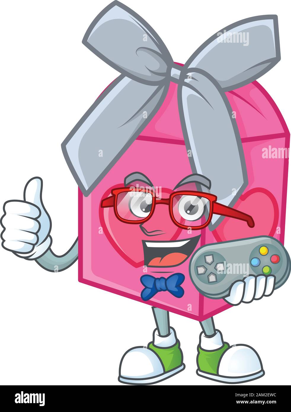 Smiley gamer love gift pink cartoon mascot style Stock Vector Image ...