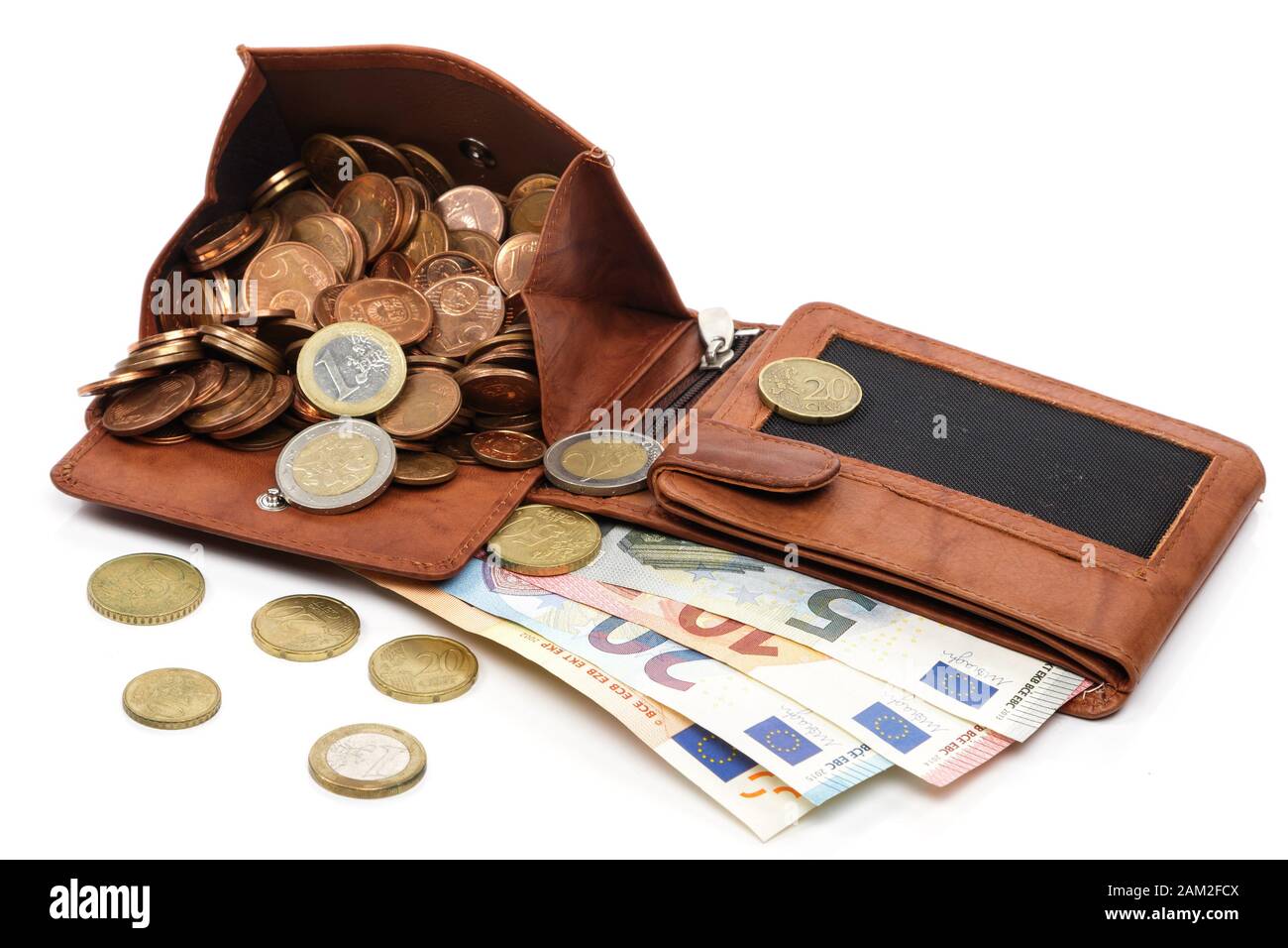 Wallet with a lot of money on white background Stock Photo - Alamy