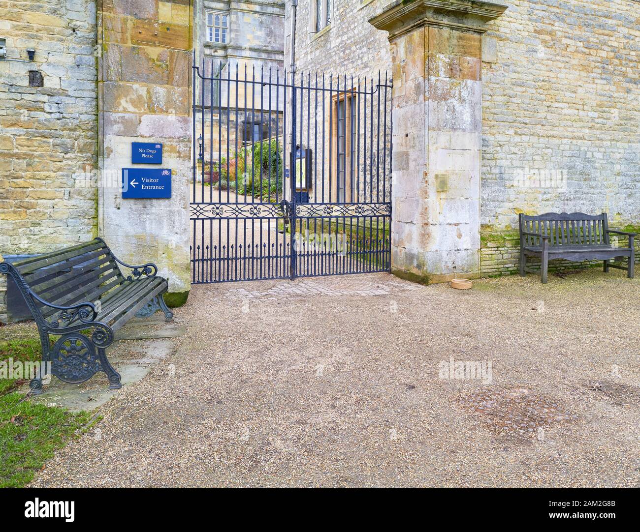 Entrance gate to Burghley House, an elizabethan mansion owned by the ...