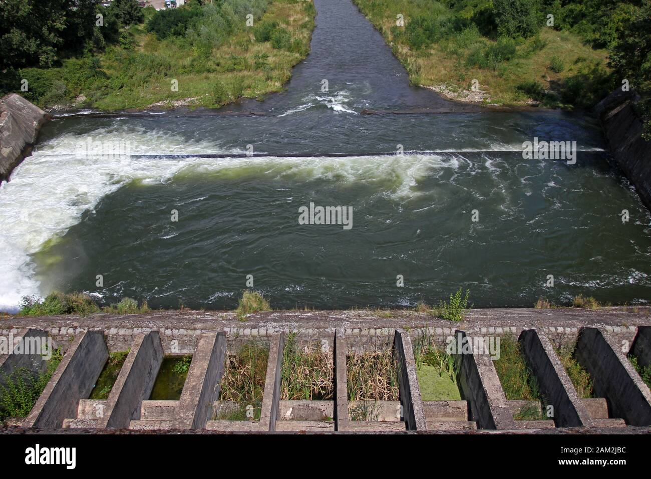 Overflow of Iskar Dam. Lake water release. Water crisis in Bulgaria ...