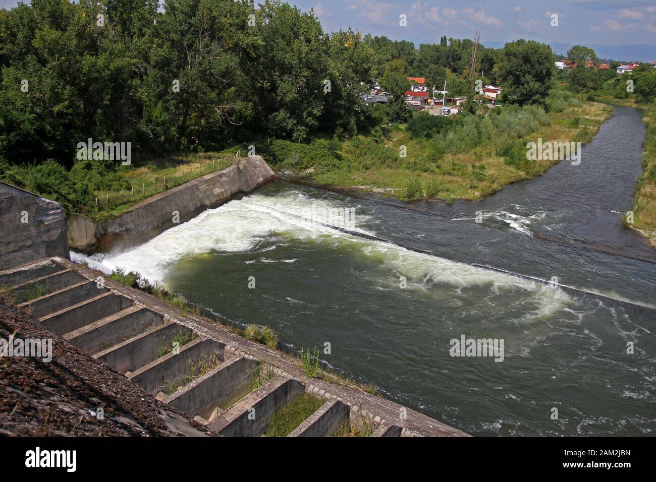 Overflow of Iskar Dam. Lake water release Stock Photo - Alamy