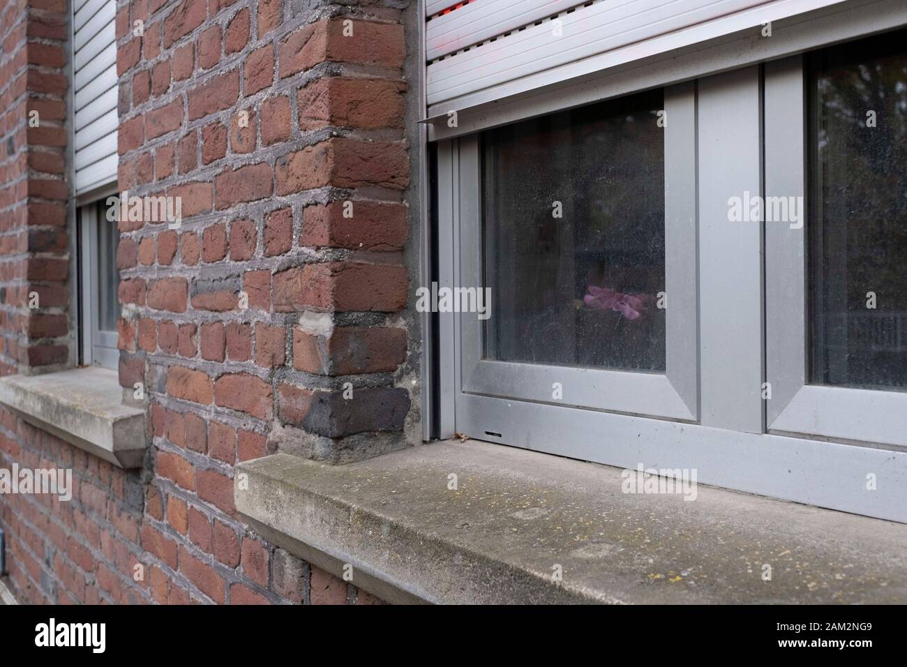 Window of house in town being cleared for coal mining, Keyenberg ...