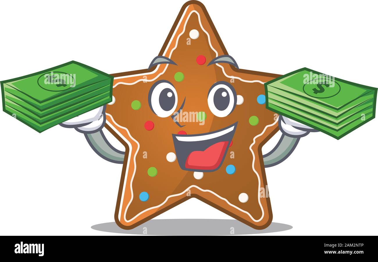 happy rich gingerbread star character with money on hands Stock Vector ...