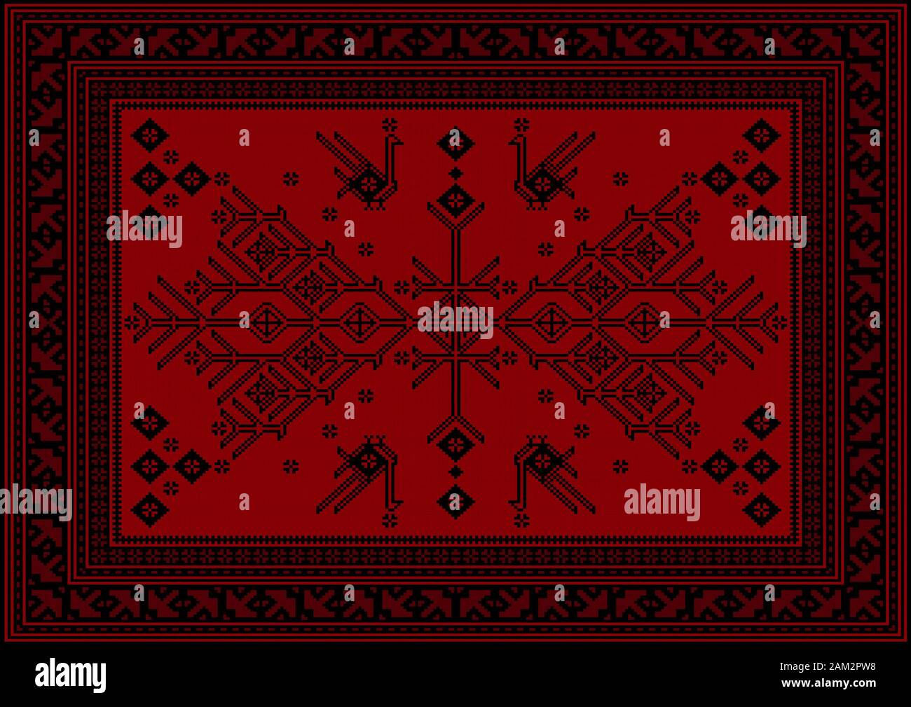 Luxury carpet with ethnic patterned tree and birds in red and maroon ...