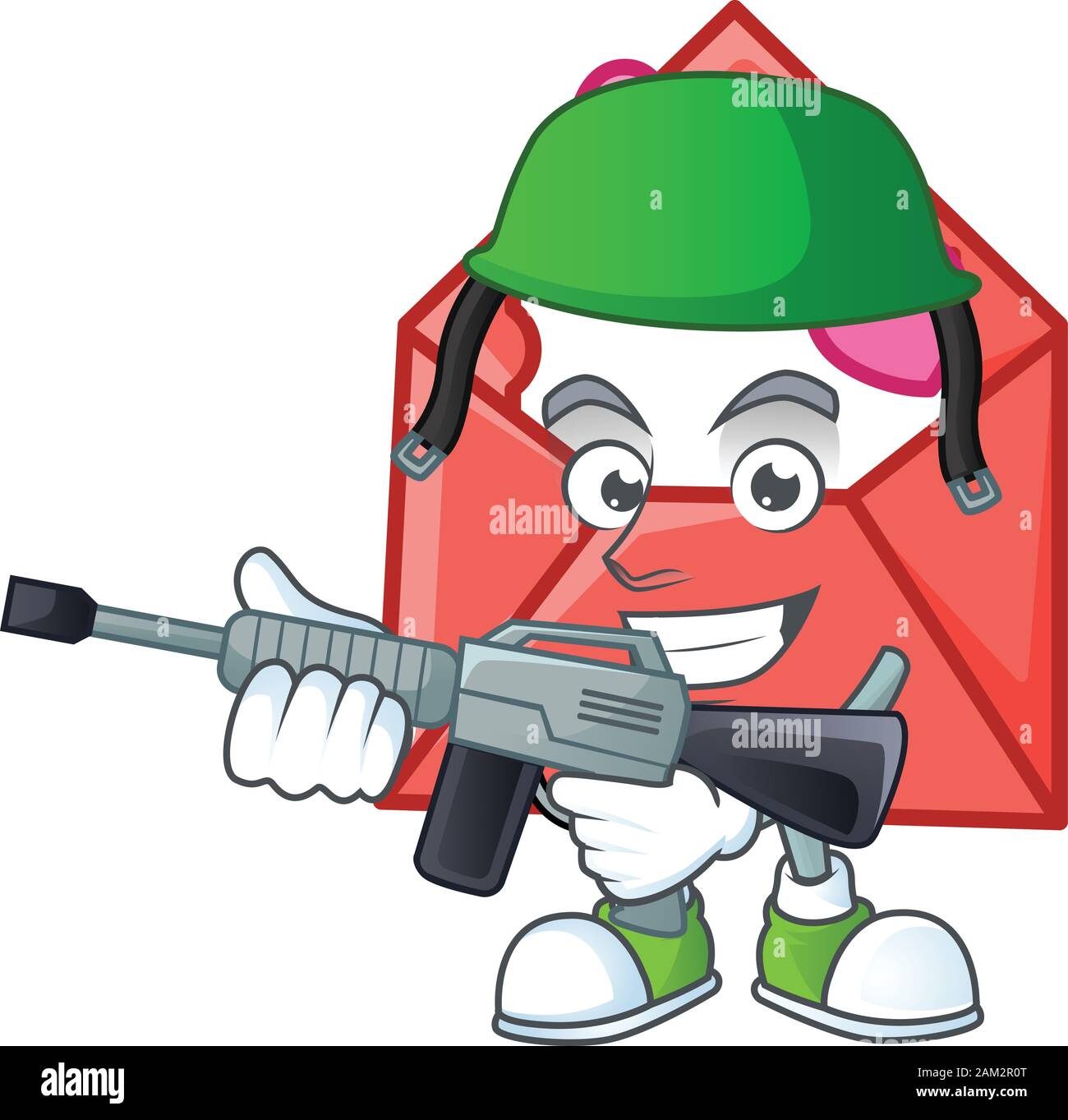 Love letter carton character in an Army uniform with machine gun Stock ...