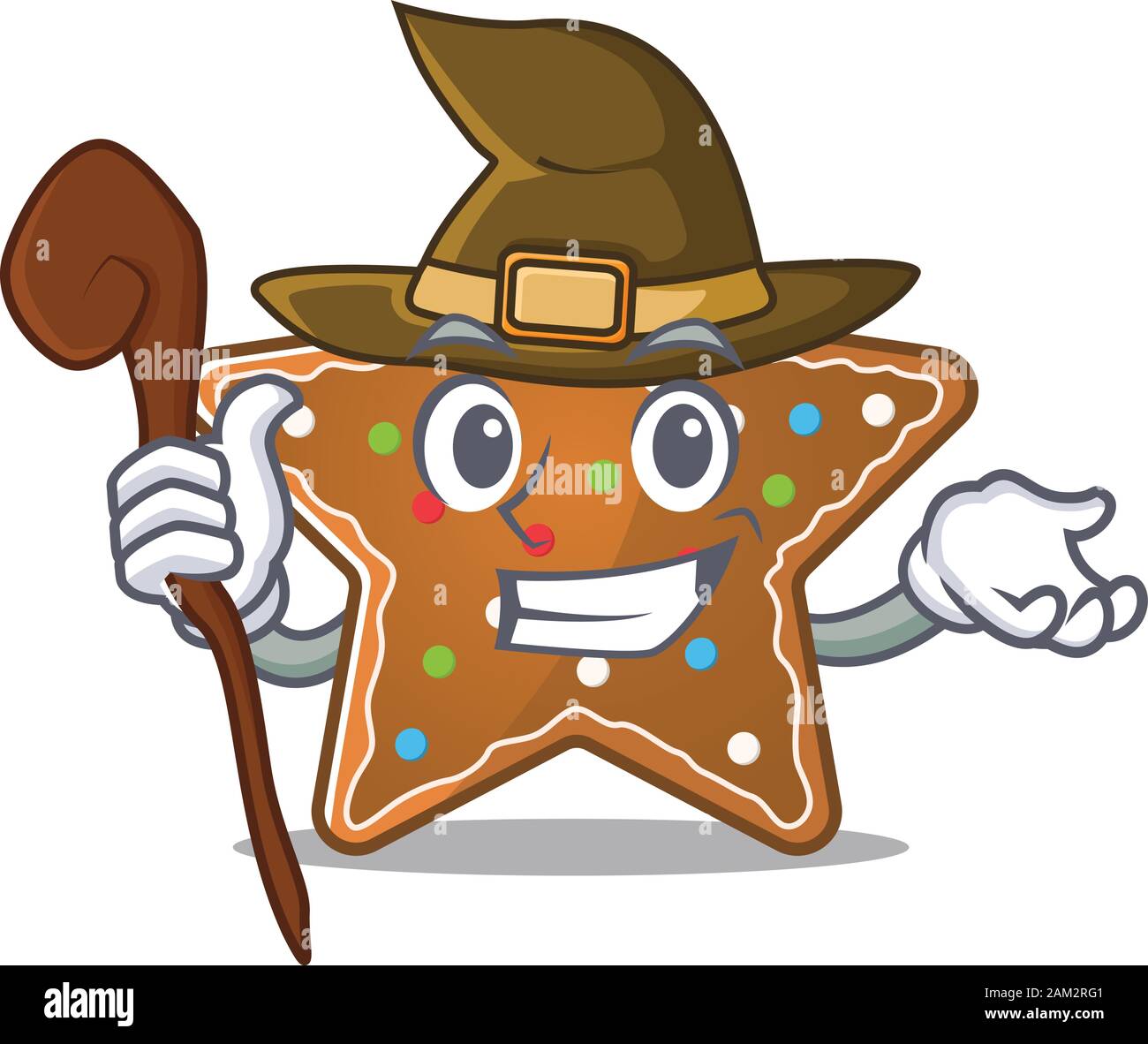 cartoon mascot style of gingerbread star dressed as a witch Stock ...