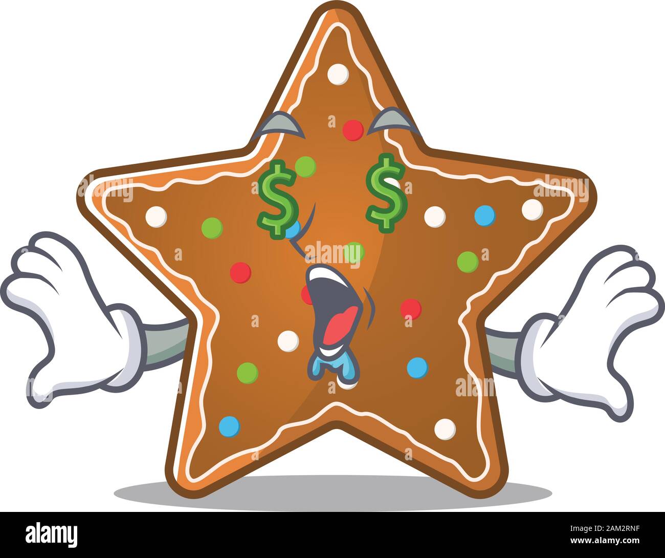 Happy rich gingerbread star with Money eye cartoon character style ...